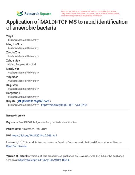 Pdf Application Of Maldi Tof Ms To Rapid Identification Of Anaerobic Bacteria A Meta Analysis