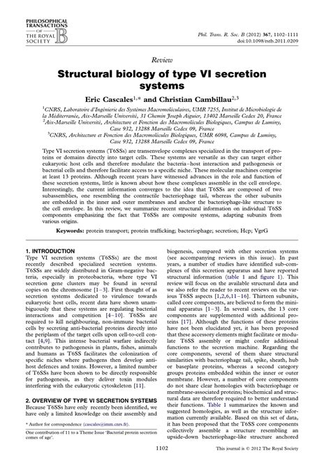 Pdf Structural Biology Of Type Vi Secretion Systems