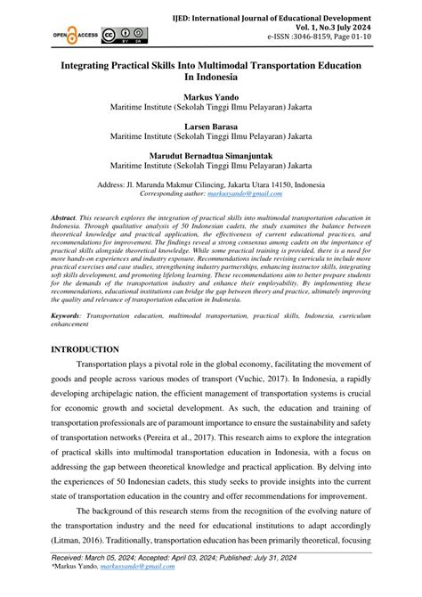 Pdf Integrating Practical Skills Into Multimodal Transportation Education In Indonesia