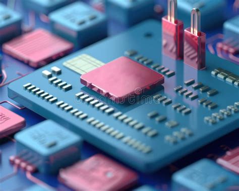 Detailed View Of A Blue Circuit Board With Pink And Blue Components Showcasing Intricate