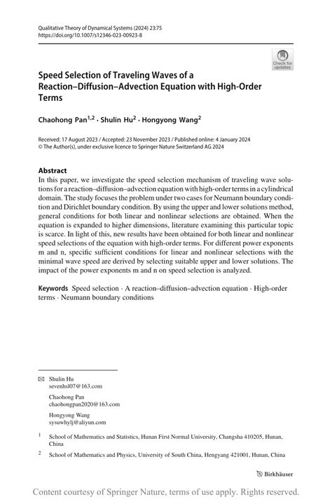 Speed Selection Of Traveling Waves Of A Reaction Diffusion Advection Equation With High Order Terms
