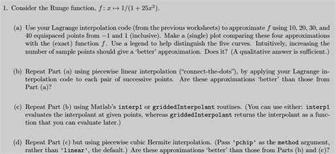 solved 1 consider the runge function f ェ→ 1 1 2512