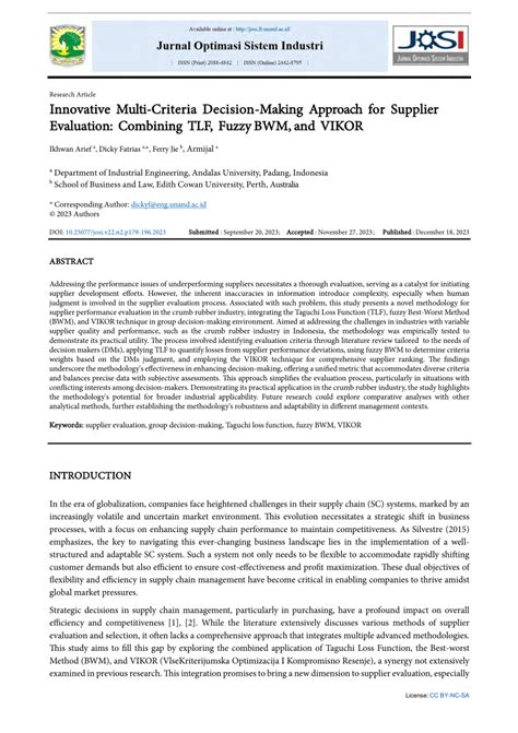Pdf Innovative Multi Criteria Decision Making Approach For Supplier