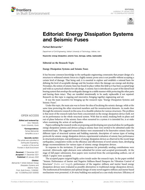 Pdf Editorial Energy Dissipation Systems And Seismic Fuses