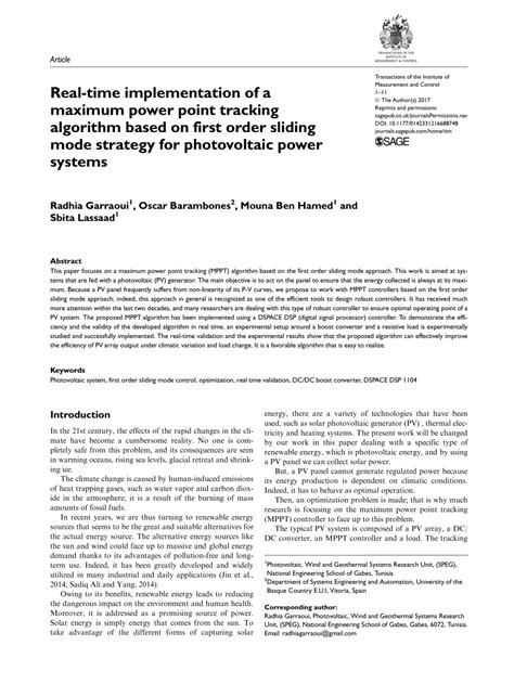 Pdf Real Time Implementation Of A Maximum Power Point Tracking