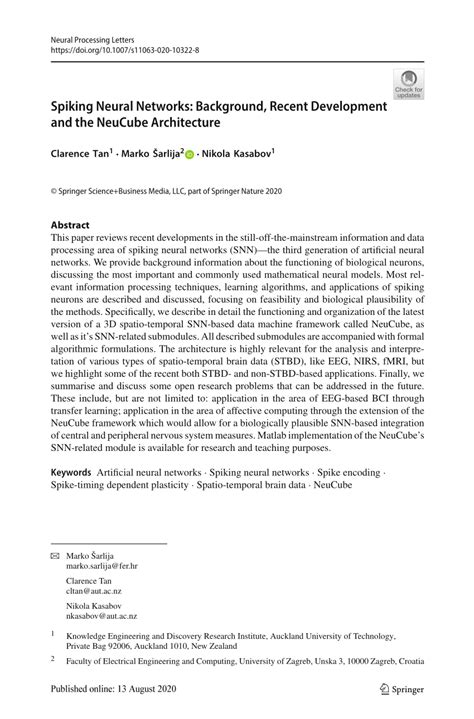 Pdf Spiking Neural Networks Background Recent Development And The Neucube Architecture