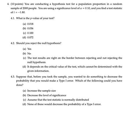 Solved Points You Are Conducting A Hypothesis Test For Chegg