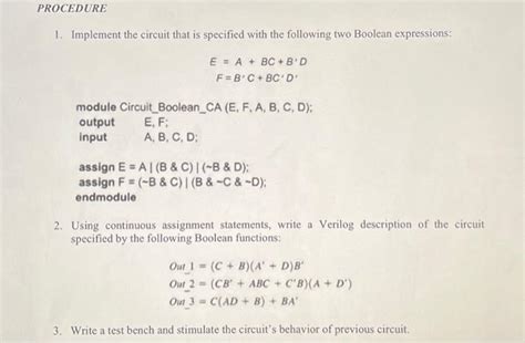 Solved Procedure 1 Implement The Circuit That Is Specified
