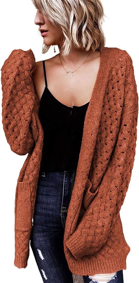 Uniarmoire Brown Open Front Woven Texture Knitted Cardigan Sweater With