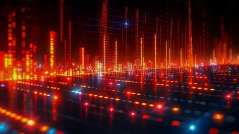 Futuristic Digital Data Visualization With Glowing Red Lights Stock