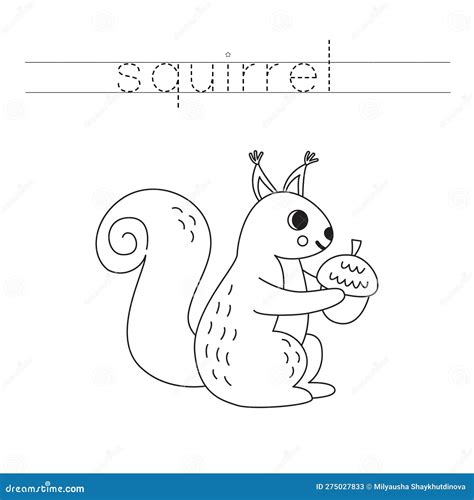 Trace The Letters And Color Cartoon Squirrel Handwriting Practice For