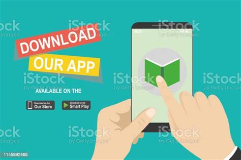모바일 앱의 다운로드 페이지 손 현대 스마트 폰과 터치 스크린을 들고 개념에 대한 스톡 벡터 아트 및 기타 이미지 개념 개념과 주제 고객 Istock