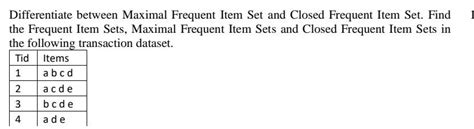 Solved Differentiate Between Maximal Frequent Item Set And