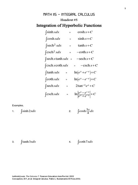 Integration Of Hyperbolic Functions Download Free Pdf Metric
