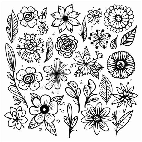 Un Dibujo En Blanco Y Negro De Flores Y Hojas Generativas Ai Foto Premium