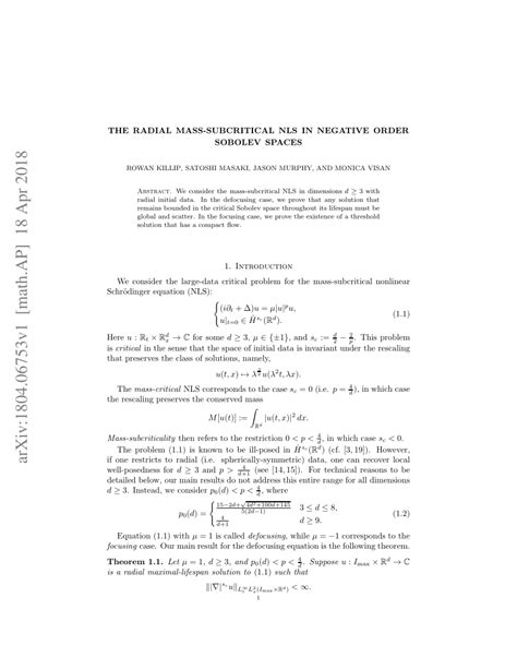 Pdf The Radial Mass Subcritical Nls In Negative Order Sobolev Spaces