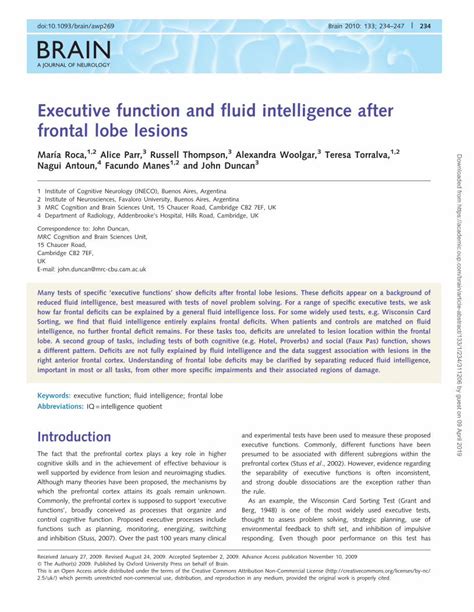 Pdf Executive Function And Fluid Intelligence After Frontal Lobe Brain Dokumen Tips
