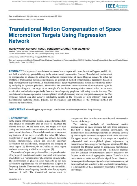 Pdf Translational Motion Compensation Of Space Micromotion Targets