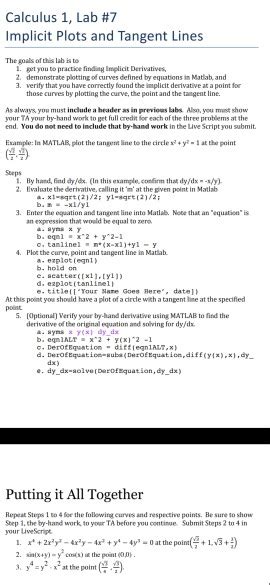 Solved Calculus 1 Lab 7 Implicit Plots And Tangent Lines