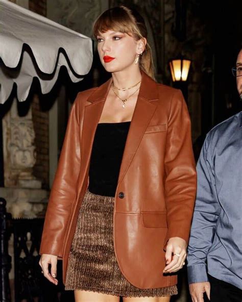 Taylor Swift Brown Leather Blazer Medium Brown Real Leather Artofit