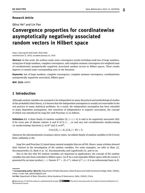 Pdf Convergence Properties For Coordinatewise Asymptotically Negatively Associated Random