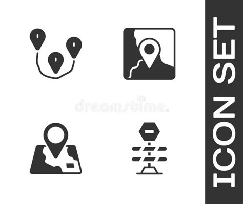 Set Road Barrier Route Location Folded Map With Marker And Icon Vector Stock Vector