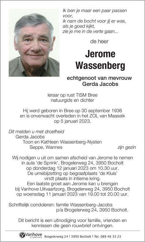 Jerome Wassenberg † 05012023 Inmemoriam