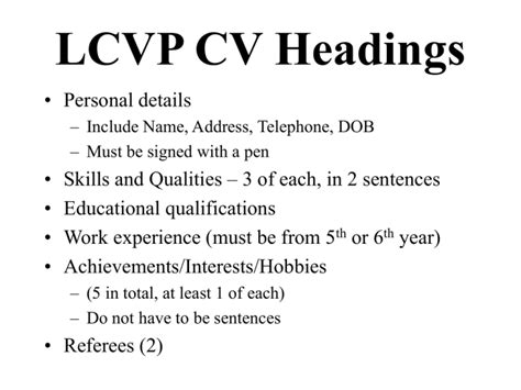 Lcvp Cv Headings