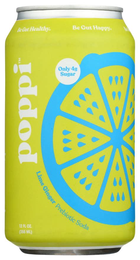 Poppi Lime Ginger Prebiotic Soda 12 Fl Oz Premium Sparkling Beverag