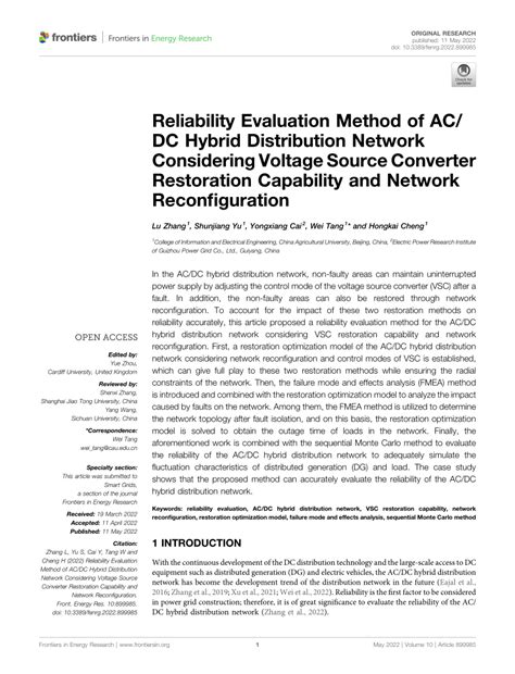 Pdf Reliability Evaluation Method Of Ac Dc Hybrid Distribution