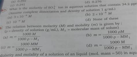 Assume Complete Dissociation And Density Of Solution 1 Gml Filo