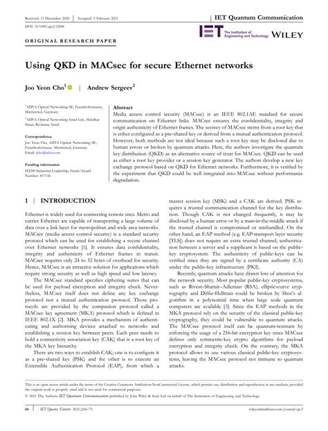 Pdf Using Qkd In Macsec For Secure Ethernet Networks