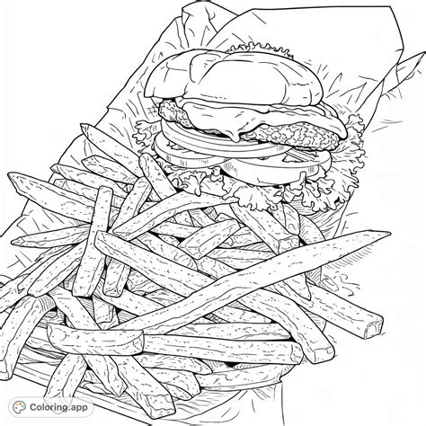 Savory Burger And Fries Coloring App