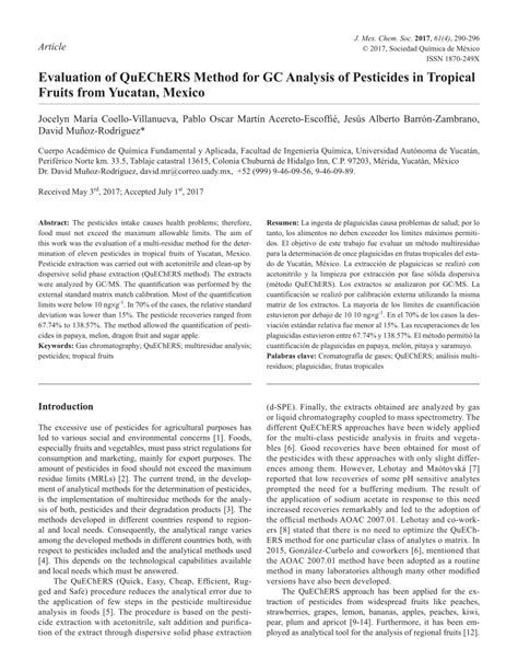 Pdf Evaluation Of Quechers Method For Gc Analysis Of Pesticides In