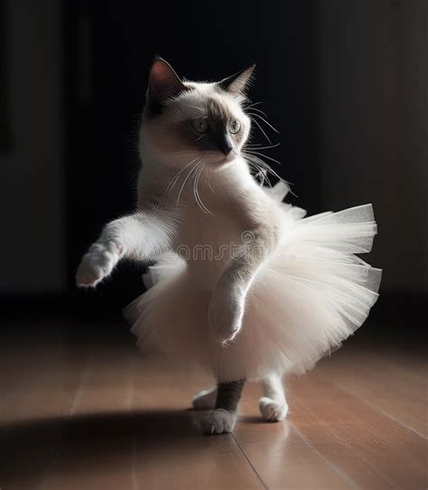 Pussycat In Ballerina Tutu Dress Dancing In Studio Generative Ai