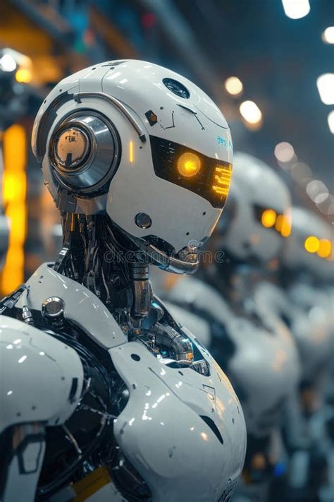 Automated Factory Robots A Group Of Robots Performing Various Tasks In A Modern Automated