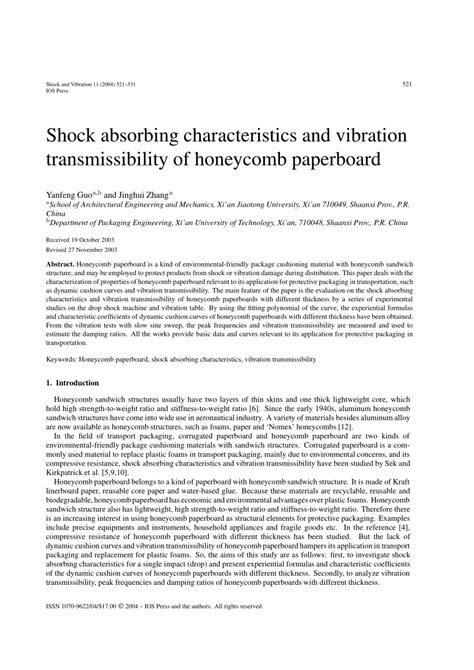 Pdf Shock Absorbing Characteristics And Vibration Transmissibility Of Honeycomb Paperboard