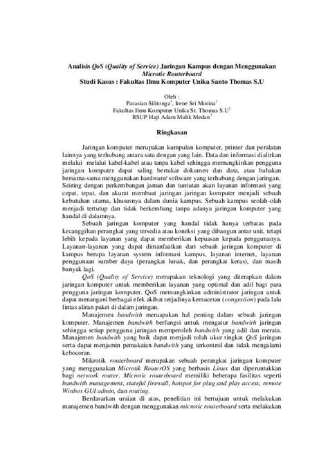 Pdf Analisis Qos Quality Of Service Jaringan Kampus Dengan Menggunakan Microtic Routerboard