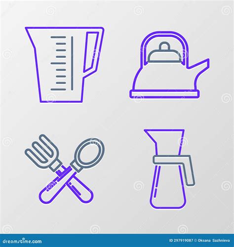 Set Line Measuring Cup Crossed Fork And Spoon Kettle With Handle And
