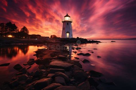 Magnificent Lighthouse With Marvelous Light Generative Ai Stock