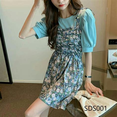 ชุดเซทเสื้อเดรสกระโปรงสั้นลายดอกไม้ Jpd41 Thaipick