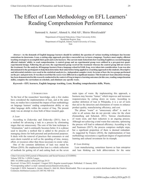 Pdf The Effect Of Lean Methodology On Efl Learners Reading Comprehension Performance