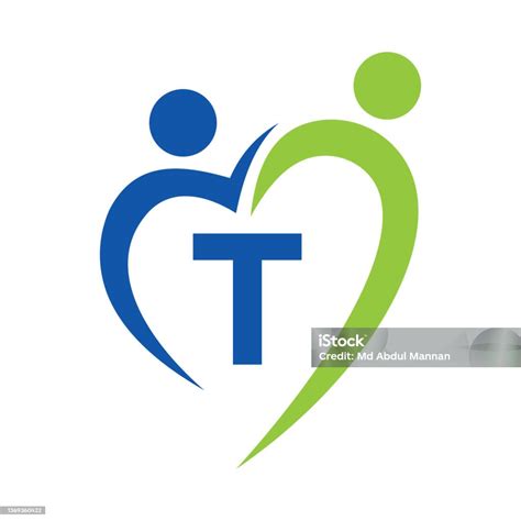 편지 T 벡터 템플릿에 커뮤니티 케어 로고 팀워크 심장 사람들 가족 관리 사랑 로고 자선 재단 창의 자선 기부 서명 T 편지와 함께 로고에 대한 스톡 벡터 아트 및 기타