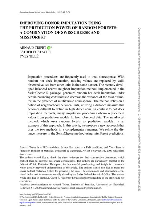 Pdf Improving Donor Imputation Using The Prediction Power Of Random Forests A Combination Of