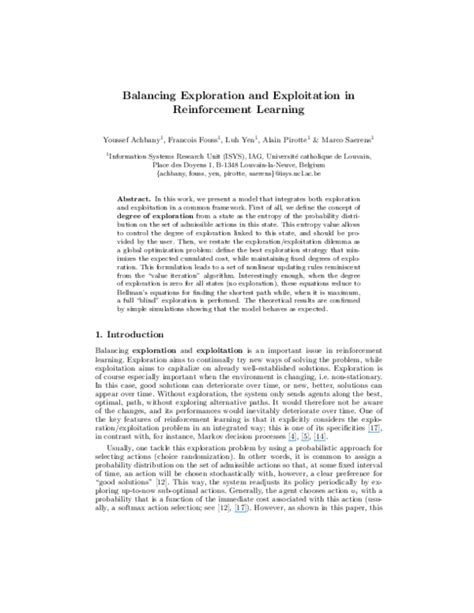 Pdf Balancing Exploration And Exploitation In Reinforcement Learning