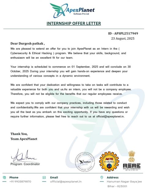 Internship Cybersecurity Ethicalhacking Penetrationtesting Infosec Apexplanet