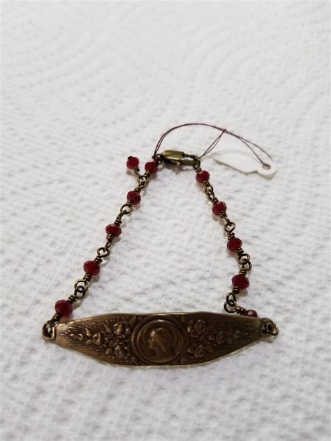 Blessed Virgin Mary Rosary Bracelet Bronze With Red Crystals Etsy