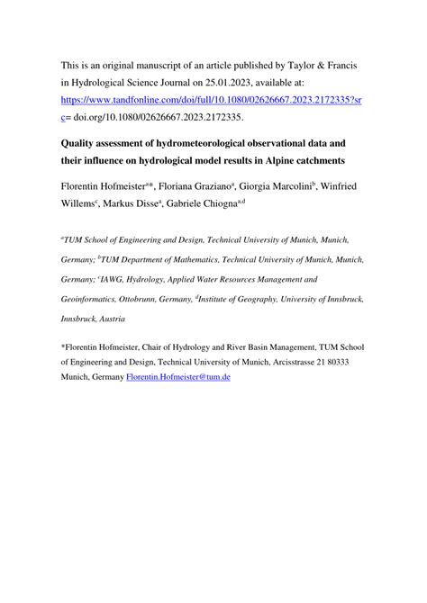 Pdf Quality Assessment Of Hydrometeorological Observational Data And