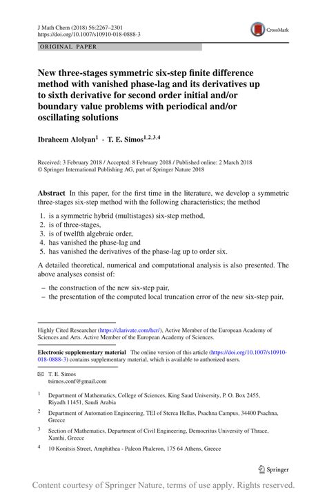New Three Stages Symmetric Six Step Finite Difference Method With