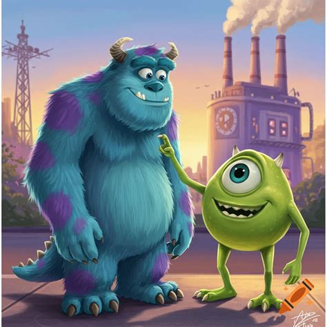 Sully And Mike Wazowski From Monsters Inc Outside Their Factory At